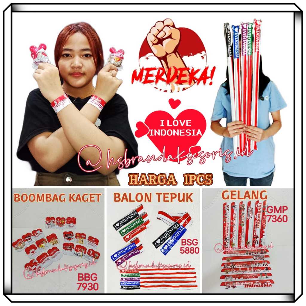 Jual (1PCS) GELANG MERAH PUTIH / BALON TEPUK BOOMBAG HUT RI / MAINAN ...