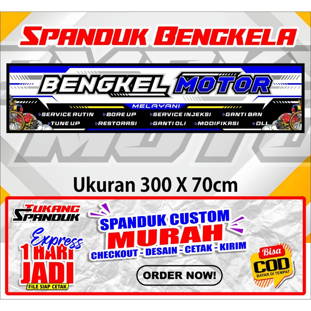 Jual Banner BENGKEL, Spanduk BENGKEL, ukuran 300x70 cm, COD / Banner ...