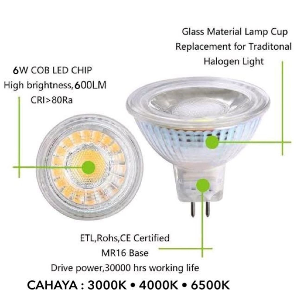 Jual LAMPU HALOGEN LED KACA 6W COB MR16 SPOT SOROT SUNLED | Shopee ...