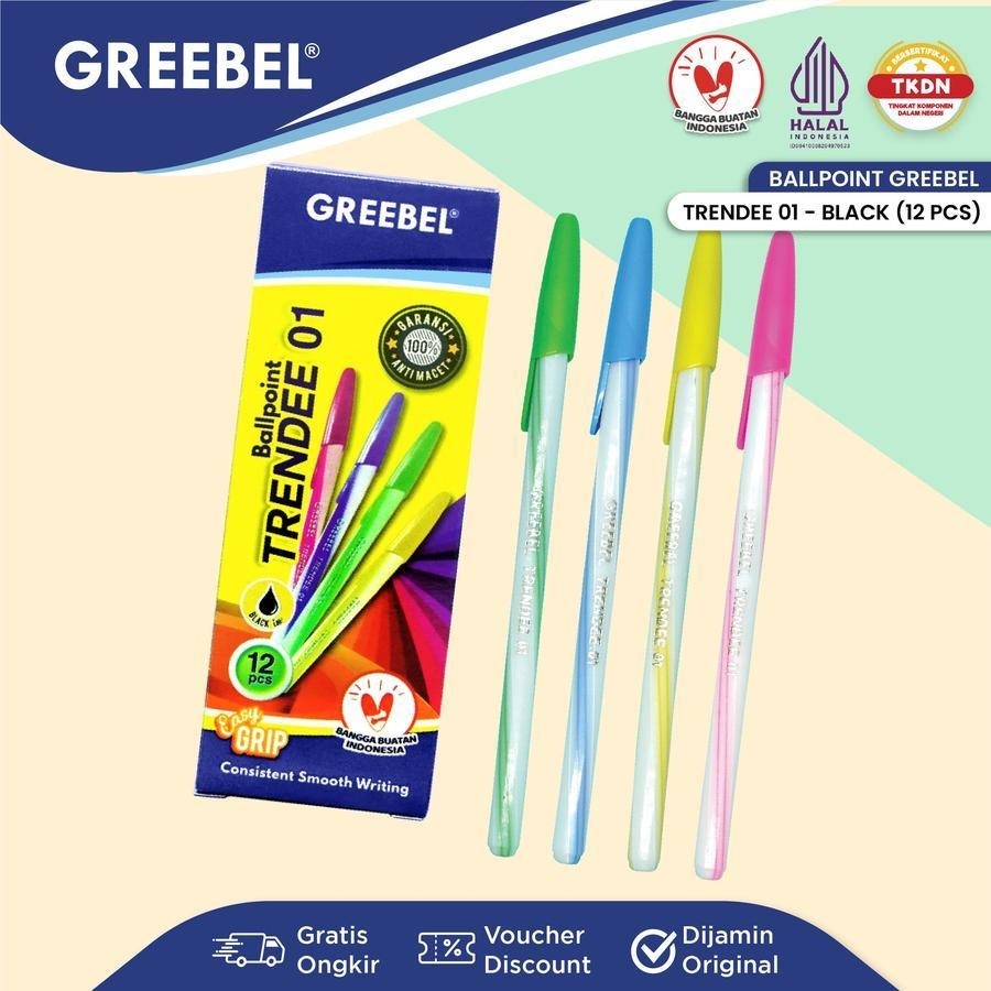 Jual GREEBEL Pen Murah Trendee 01 Ballpoint Black (12 pcs) | Shopee ...