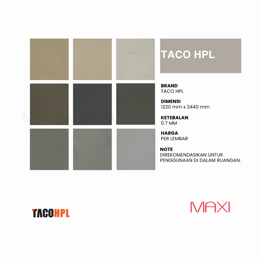 Jual TACO No. TH-1235FA - TH-1252FA - Series Essential HPL FA - Textil ...