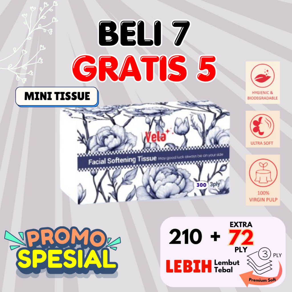 Jual [BELI 7 GRATIS 5] 3 PLY, 282 SHEETS MINI TISSUE VELA Tissu Elegan ...