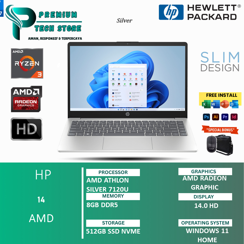 Jual Laptop Gaming HP 14 Amd Ryzen 3 7320U RAM 8GB DDR5 2TB SSD 14.0 HD ...