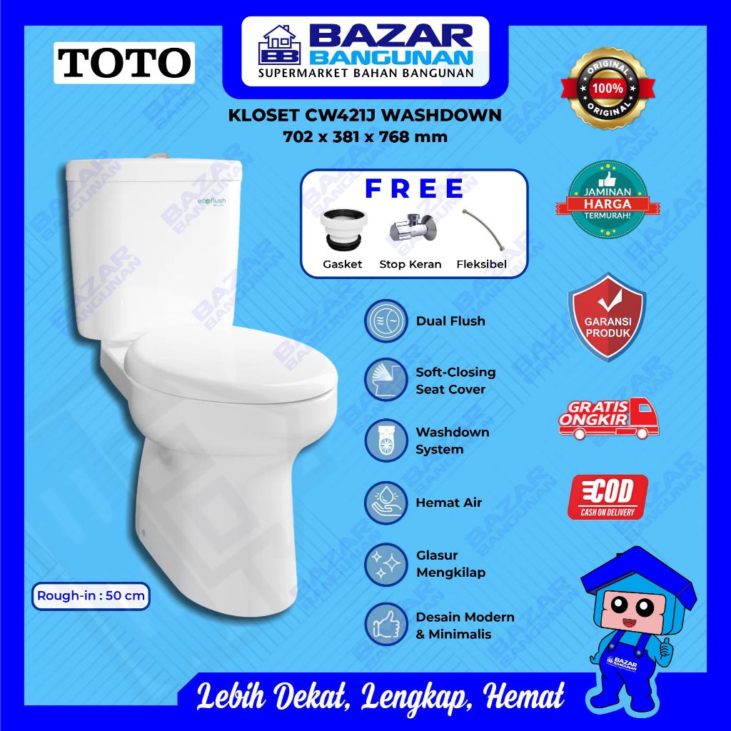 Jual Toto - Closet Kloset Toilet Duduk CW421J CW 421 J Two Piece Dual ...