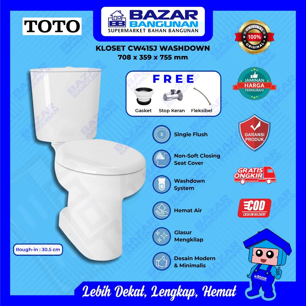Jual Toto - Closet Kloset Toilet Duduk CW415J CW 415 J Two Piece Single ...