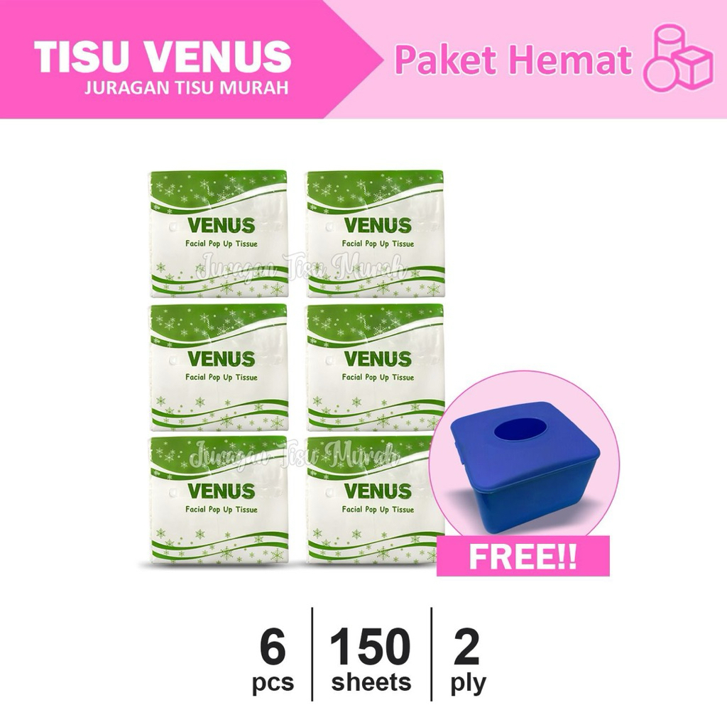 Jual Tisu makan pop up venus 150 sheet free dispenser ( 6 pcs tisue + 1 ...