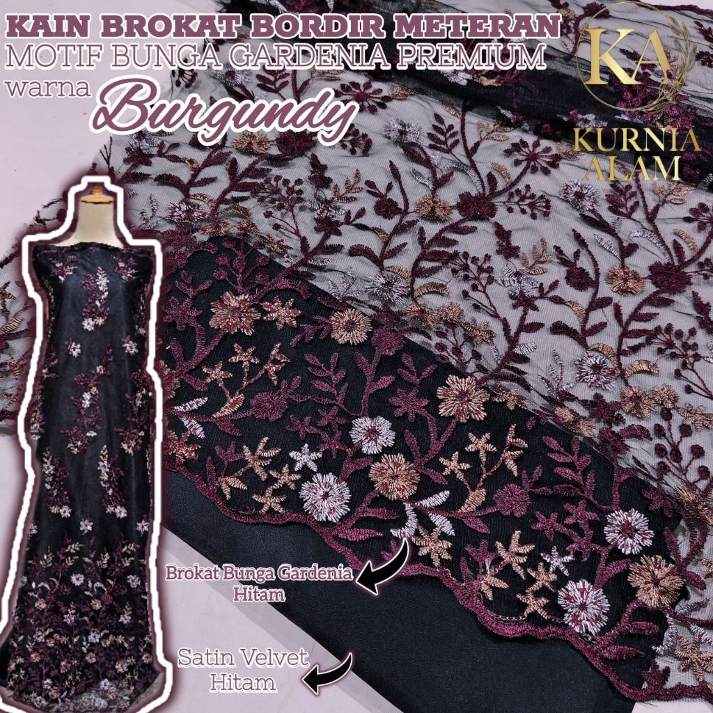 Jual 1/2 meter Kain Brokat Bordir Tile Prancis Motif Bunga Gardenia ...