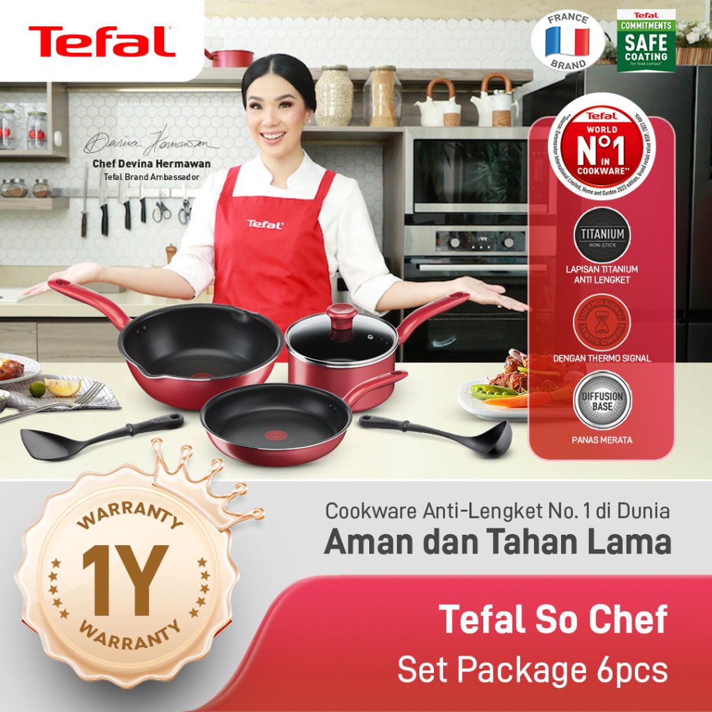 Jual Tefal Paket Lengkap So Chef Set Package 6 Pcs - Wajan Anti Lengket / Semua Kompor & Induksi ...