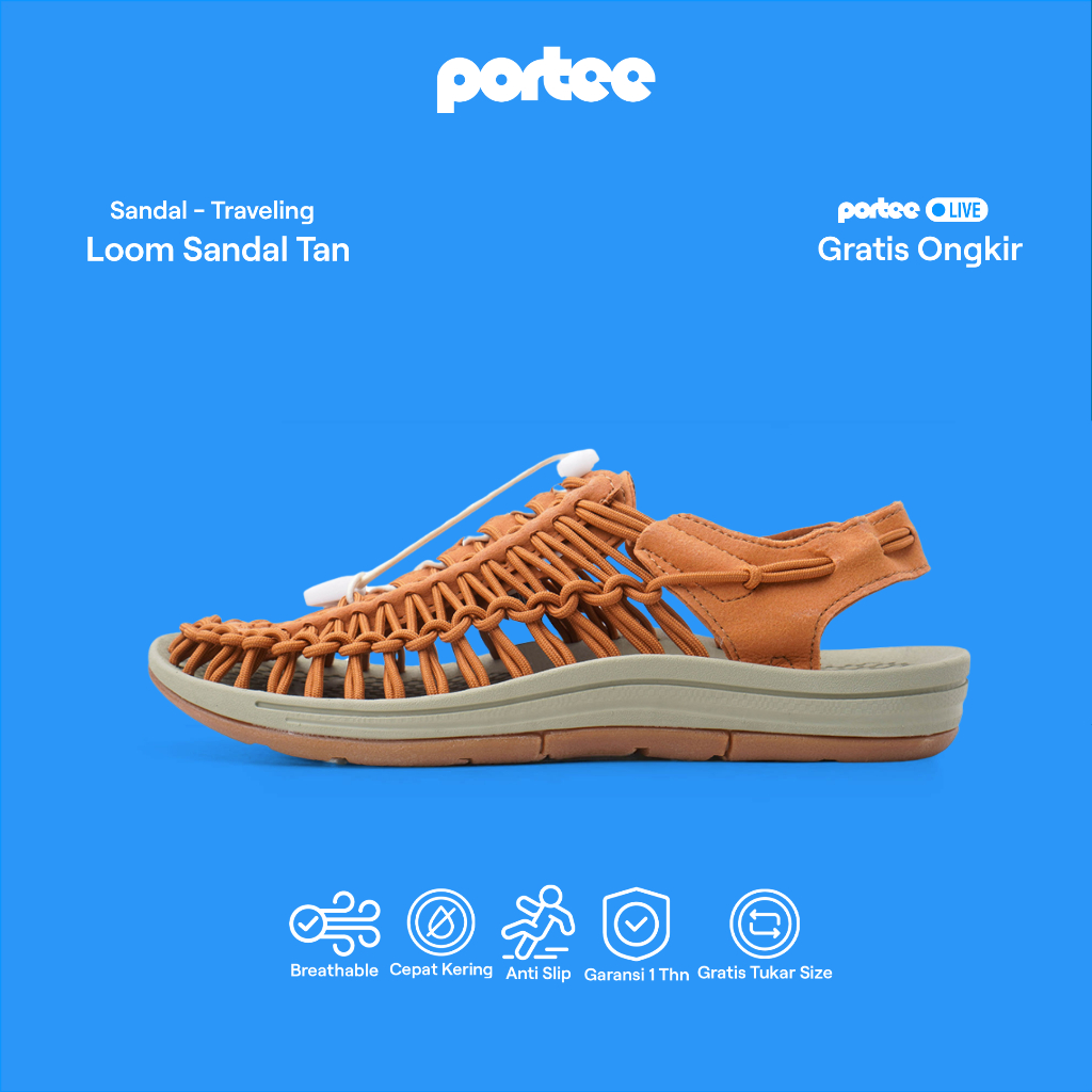 Jual Sandal Pria Portee Loom Tan – Traveling | Anti Slip Ringan ...