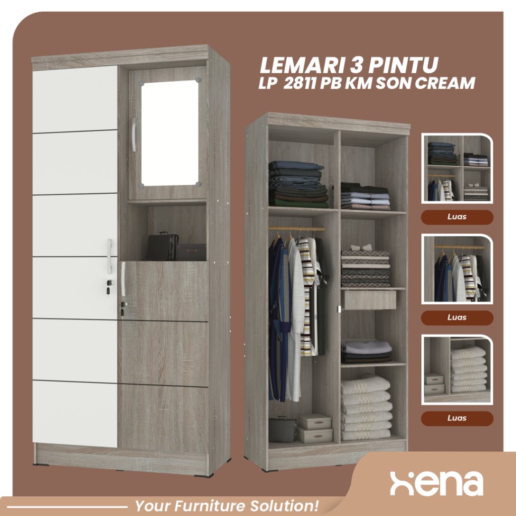 Jual Xena Lemari 3 Pintu Multifungsi / Lemari 3 Pintu Modern / LP 2811 ...