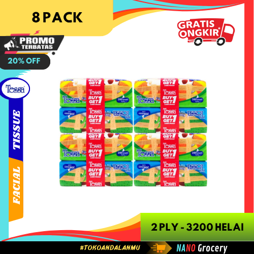 Jual 8 Pack Tisu Tessa Banded 200 Sheets Facial Tissue | 2 Ply-3200 ...