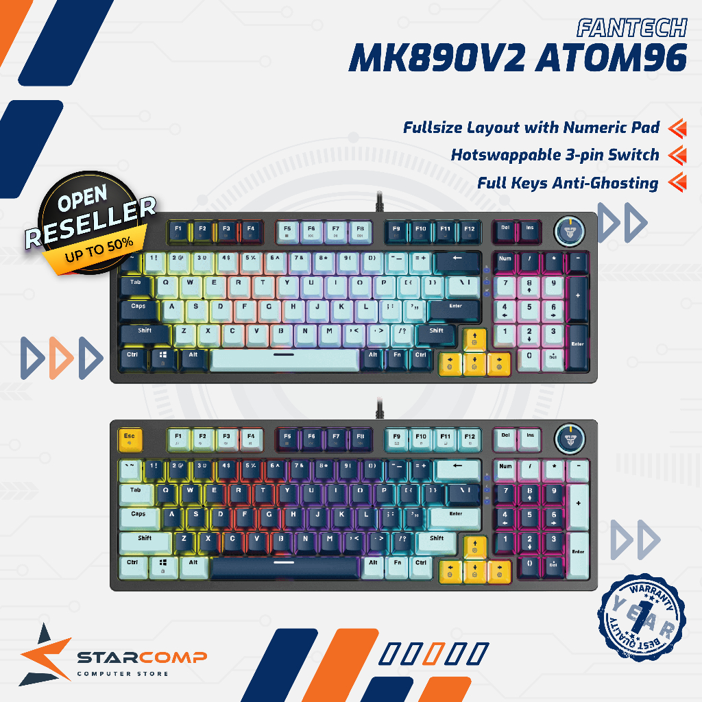 Jual Fantech MK890V2 ATOM96 Mizu Series Keyboard Mechanical Gaming Hotswappable 3 Pin | Shopee ...