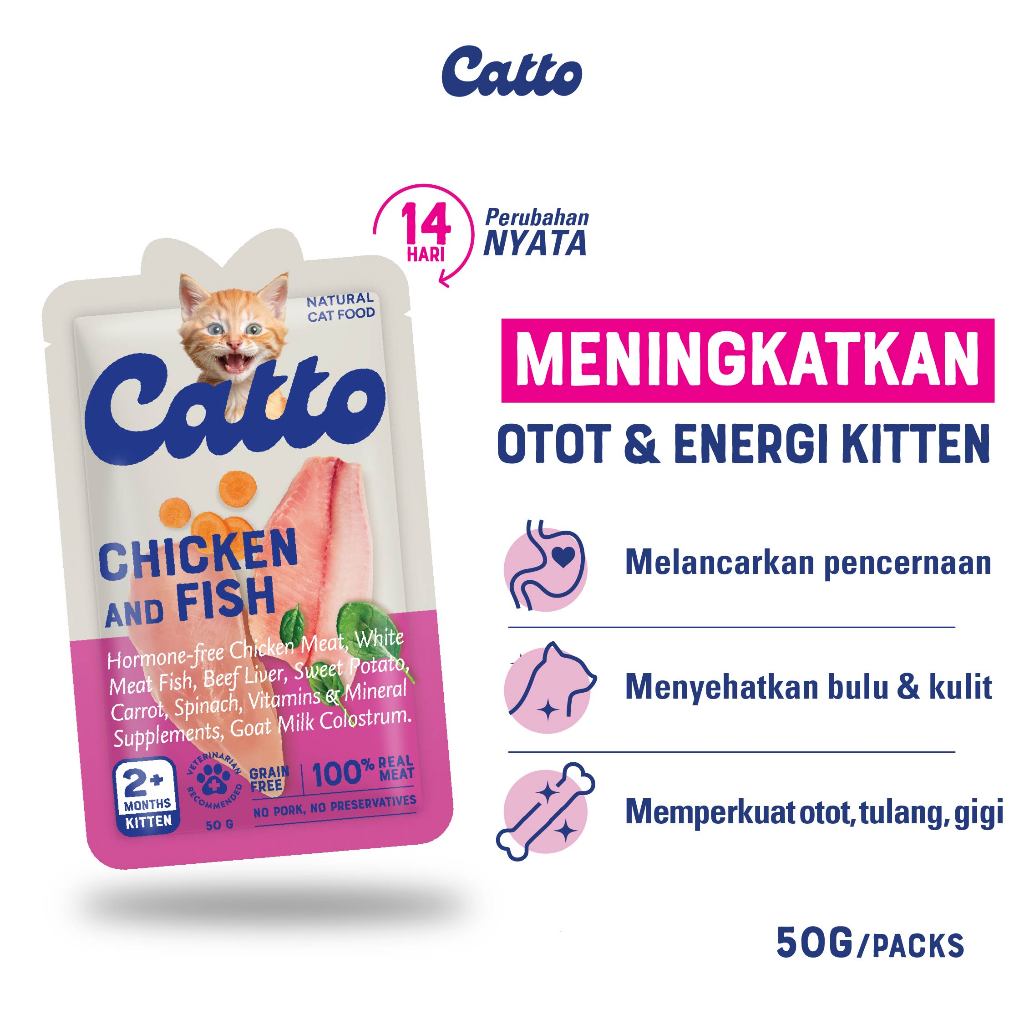 Jual Catto Makanan Anak Kucing Cat Food - Chicken and Fish Kitten 50gr ...