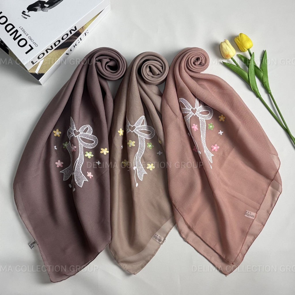 Jual Hijab Segi Empat Motif Pita Timbul / kerudung segi empat motif ...