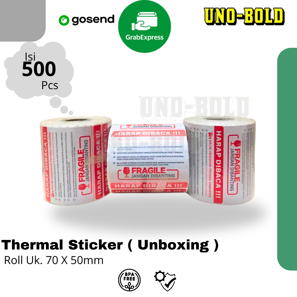 Jual LABEL STICKER THERMAL FRAGILE 70X50 ISI 500 PCS ( Wajib Video ...