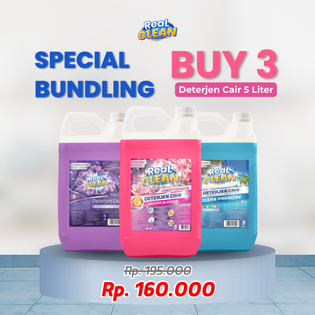 Jual Paket Ramadhan Sale Real Clean Deterjen Cair Laundry 5 Liter (ISI 3 PCS) Paket Sabun Cuci ...