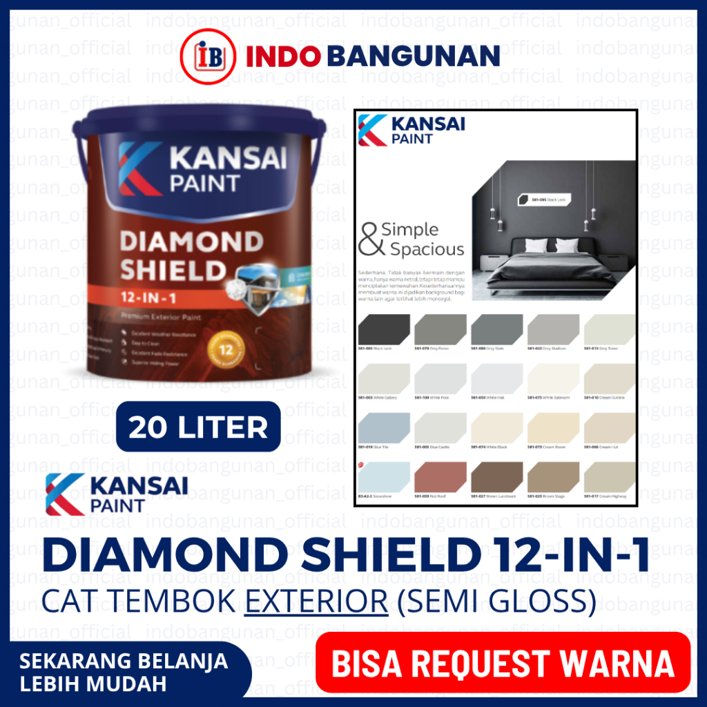Jual CAT TEMBOK EXTERIOR KANSAI DIAMOND SHIELD 12-IN-1 20LT / BISA ...