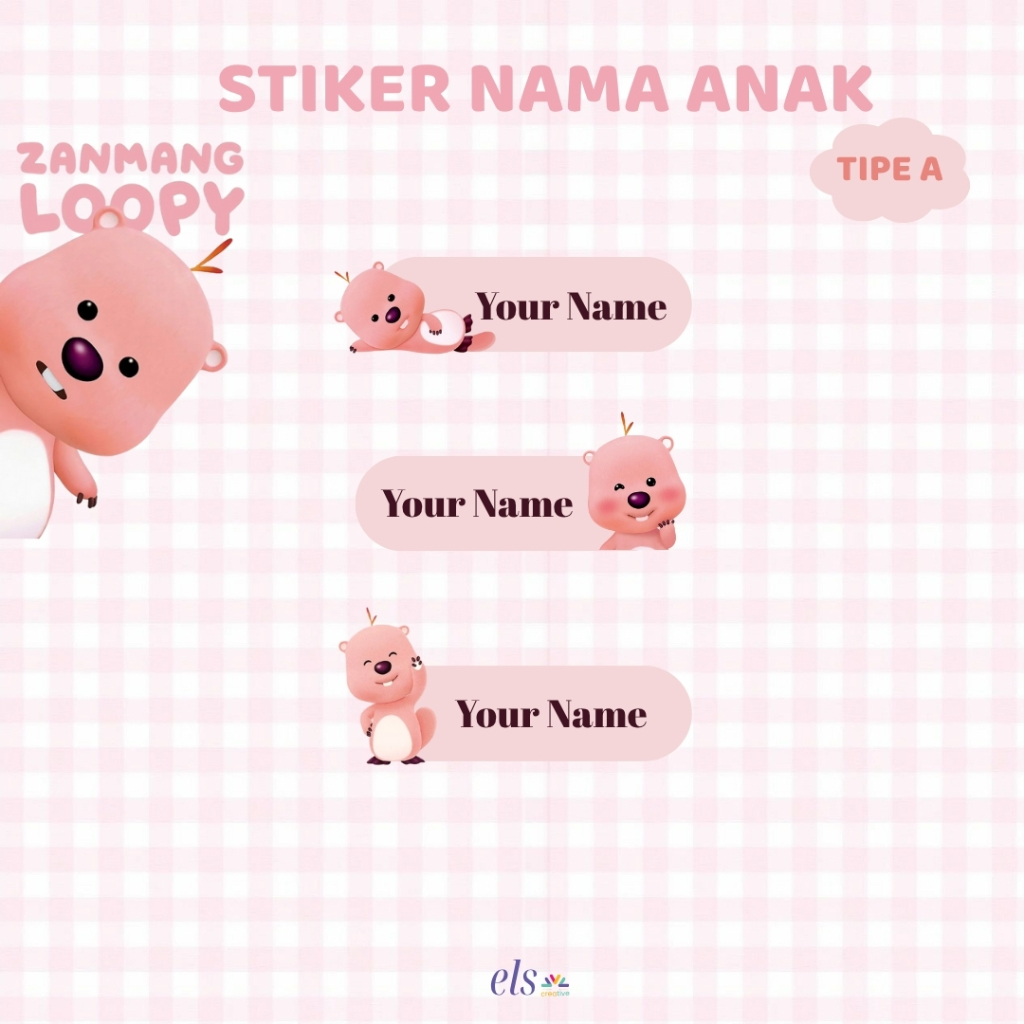 Jual Stiker Label Nama Anak Custom Premium Quality Print Karakter Loopy ...