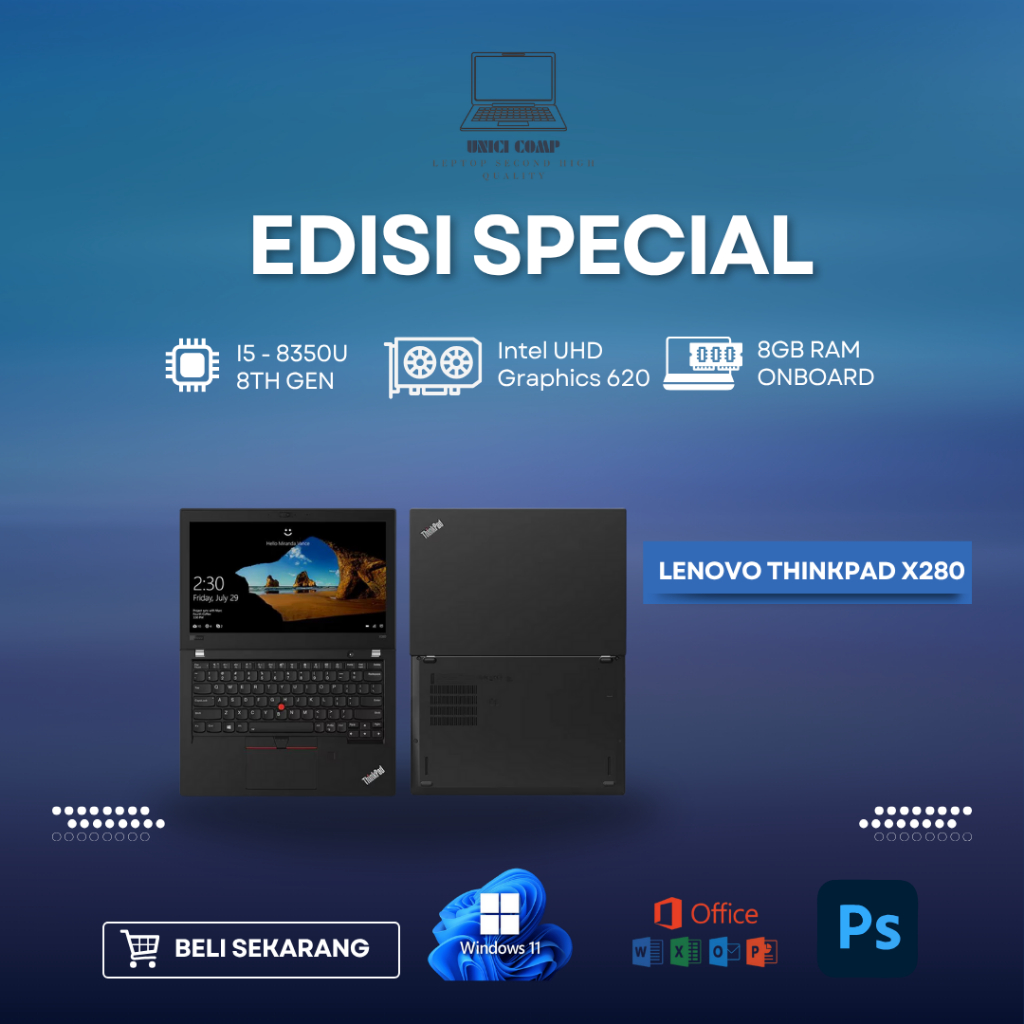 Jual LENOVO THINKPAD X280 i5 - 8250U 8TH GEN / 16GB RAM ONBOARD / 1TB ...