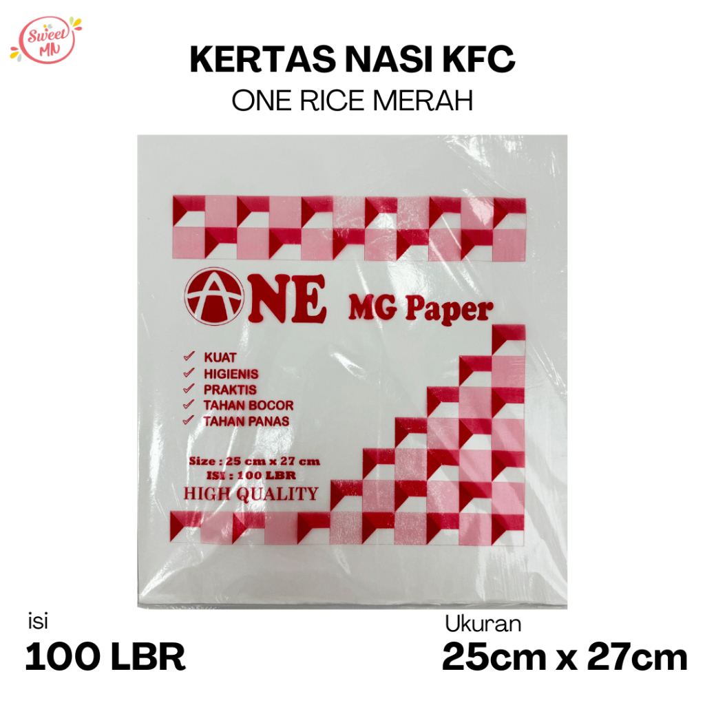 Jual Kertas Nasi KFC One Rice Merah. 25cm*27cm. 1 Pack (100 lembar ...