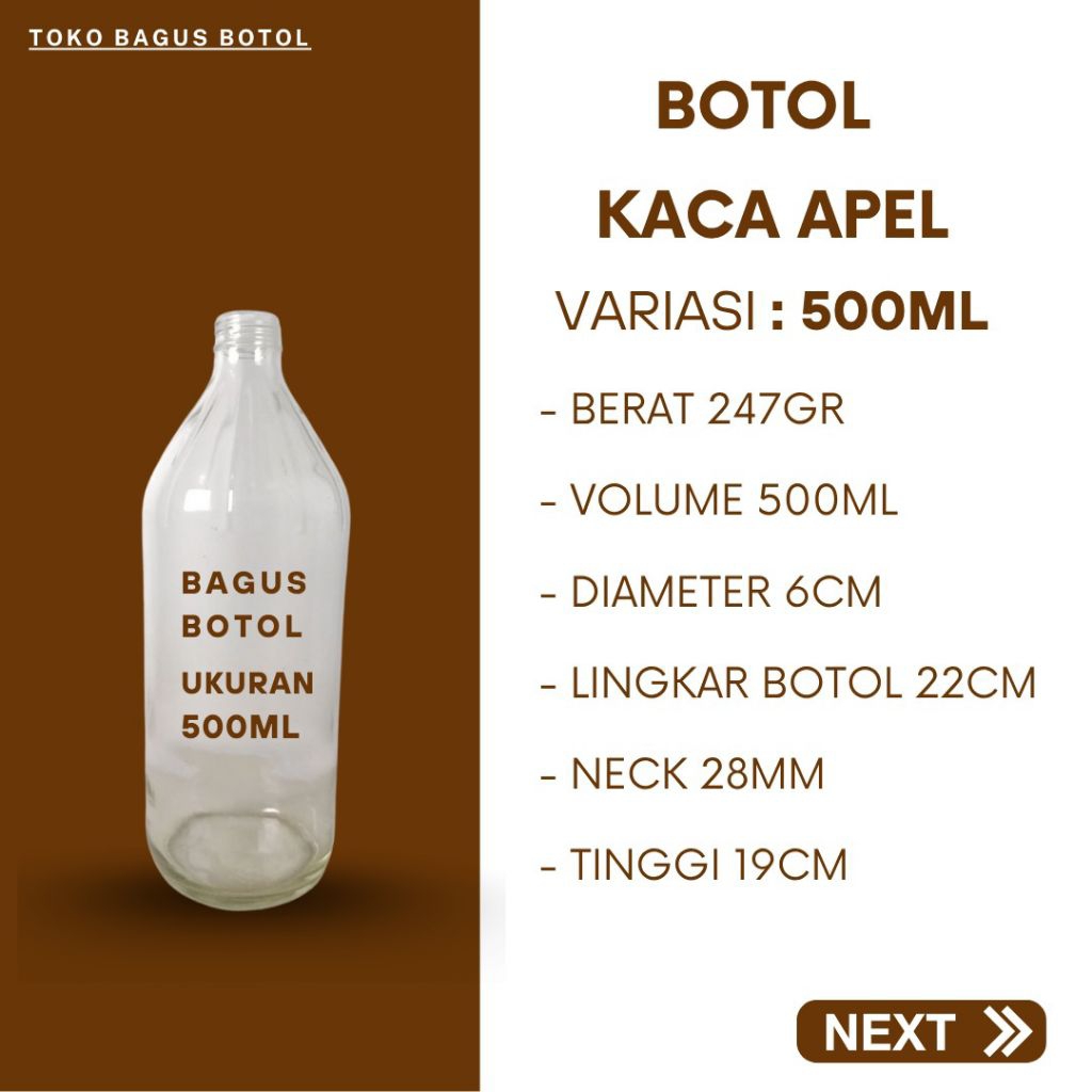 Jual Botol kaca bening apel 500 ml+tutup | Shopee Indonesia