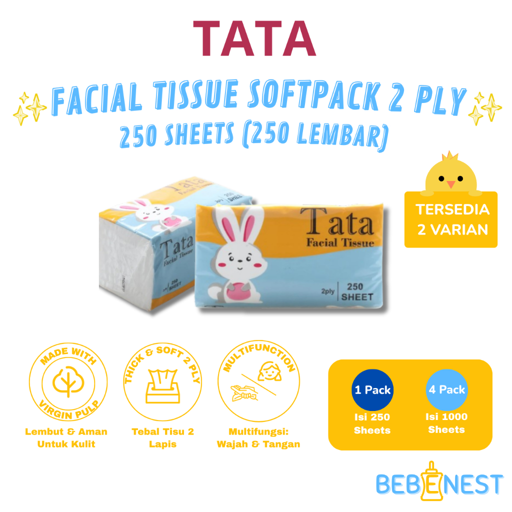Jual Tata Facial Tissue Softpack Rabbit 2 ply 250 Lembar | Shopee Indonesia