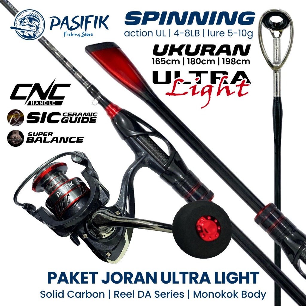 Jual Paket Set Alat Pancing Joran Spinning Rod Action UL Carbon Solid dengan Reel Pancing CNC ...