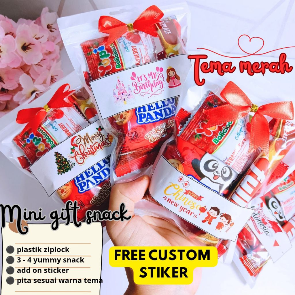 Jual [Free Custom Stiker] Mini Gift Snack Tema Merah | Hampers Ulang ...