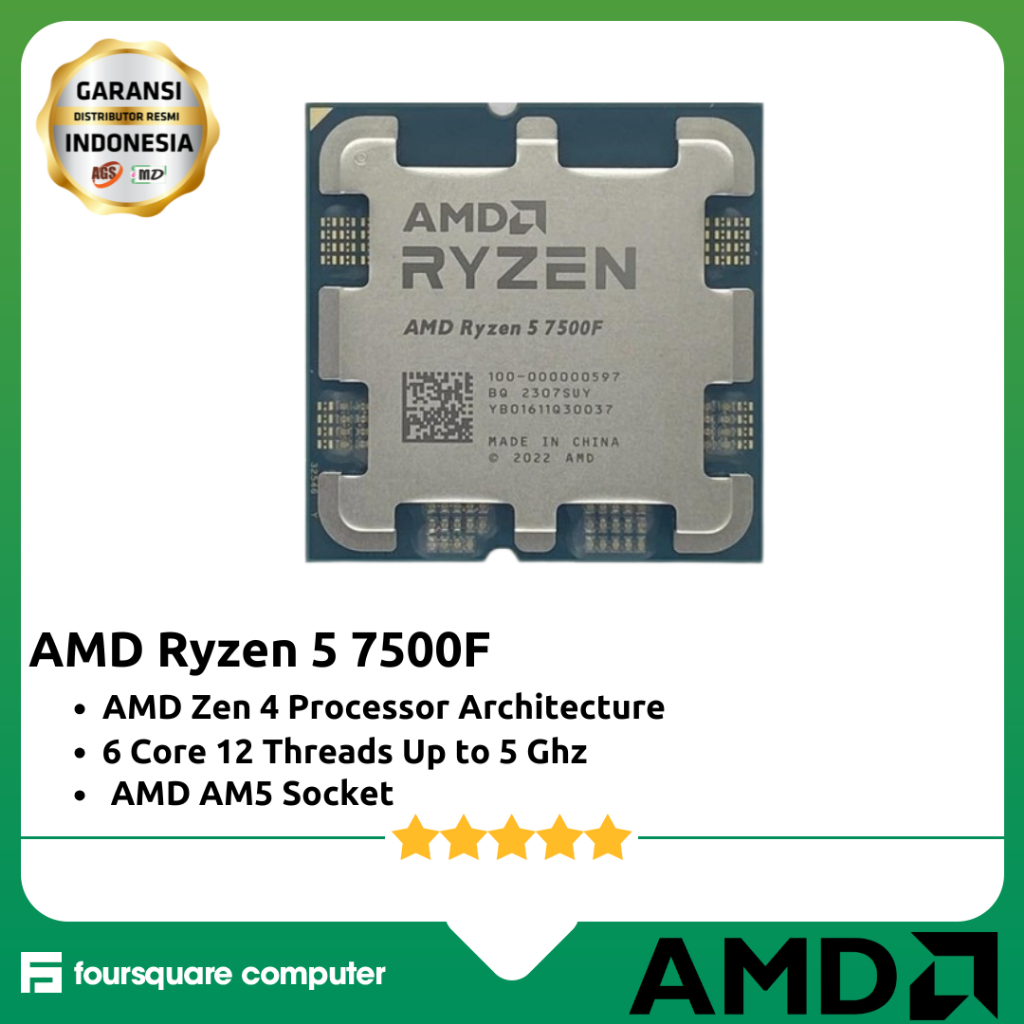 Jual RK AMD Ryzen 5 7500F Gaming Processor Komputer Socket AM5 6 Core 12 Thread Up to 5 Ghz ...