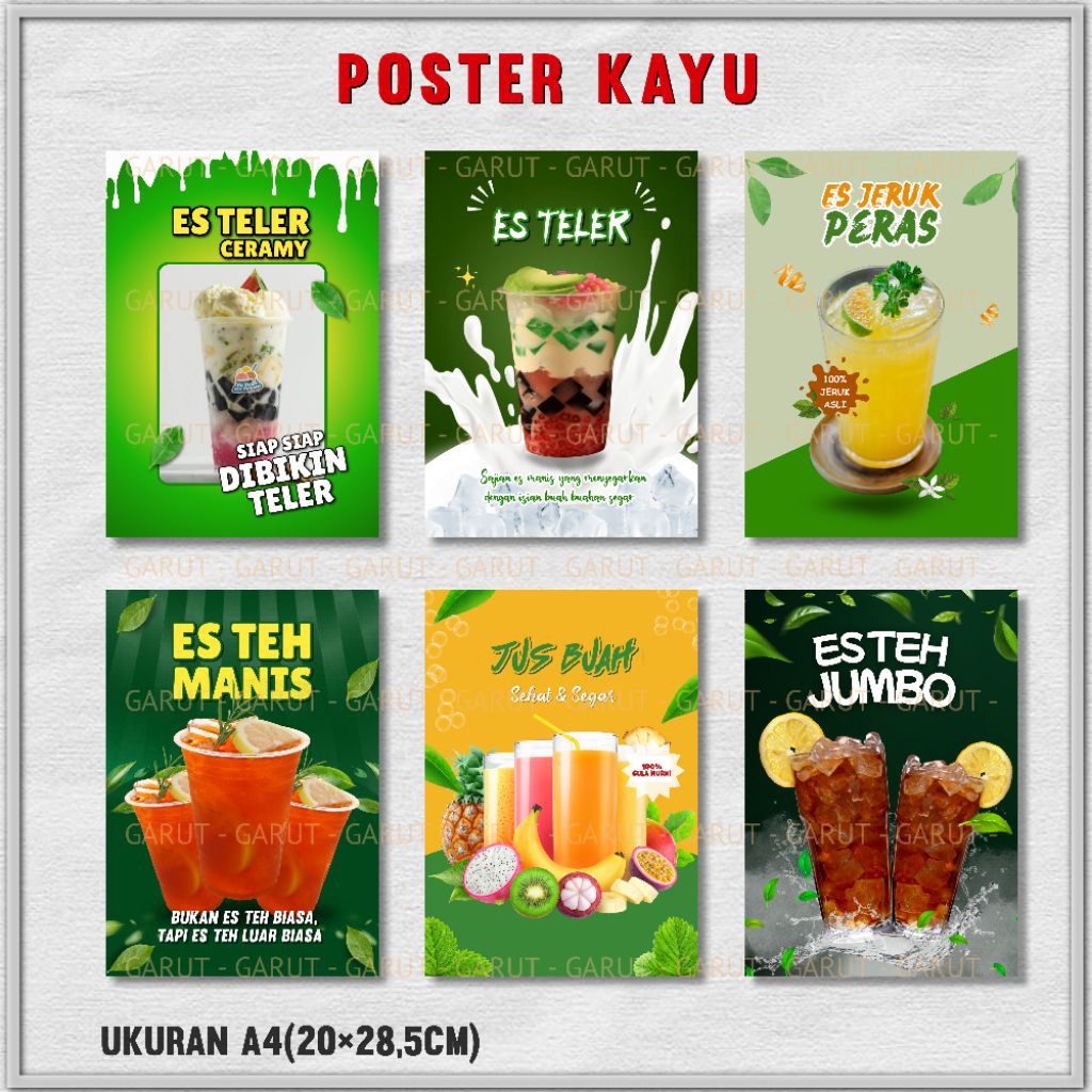 Jual Hiasan dinding menu minuman poster kayu aesthetic menu es teler es ...