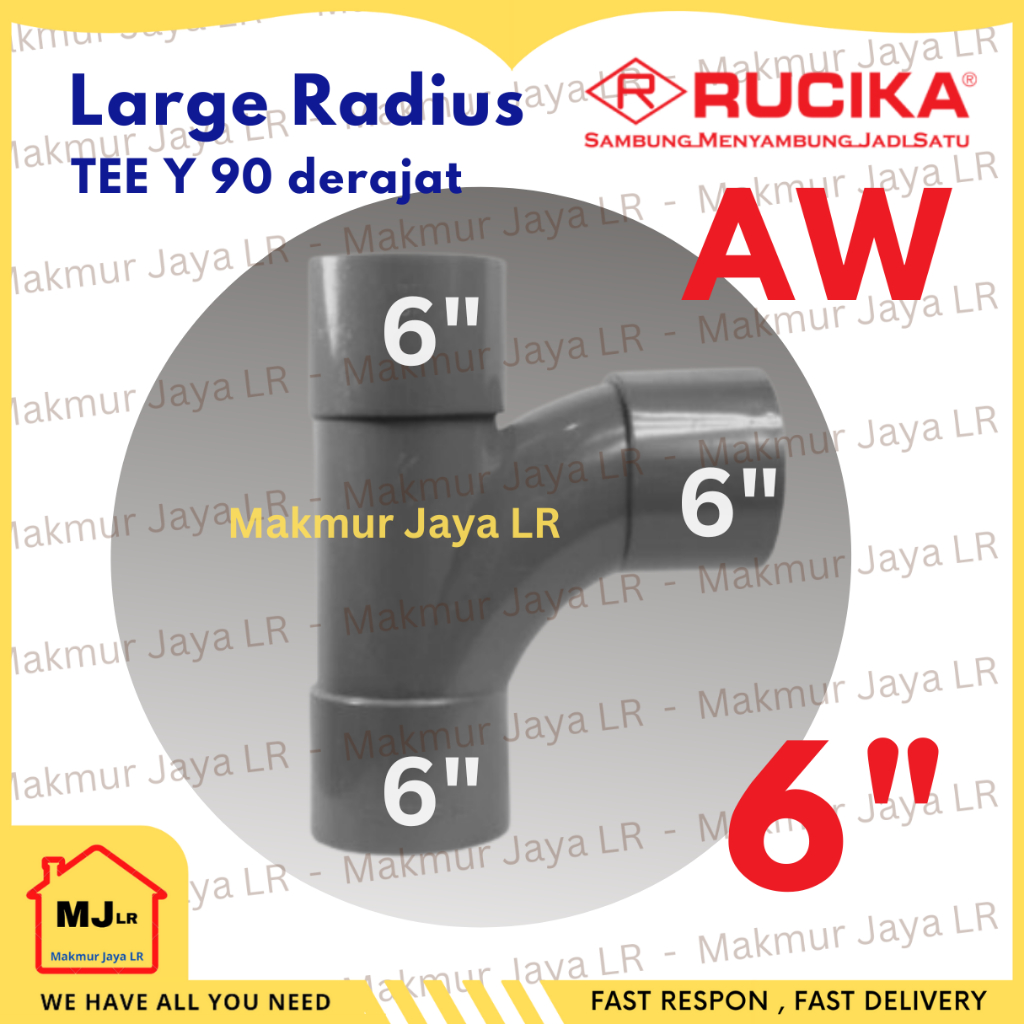 Jual Large Radius Tee 6" 6 inch AW TEBAL RUCIKA TY 90 ⁰ Tee Y Branch 90 derajat 6 x 6 inch PVC T ...
