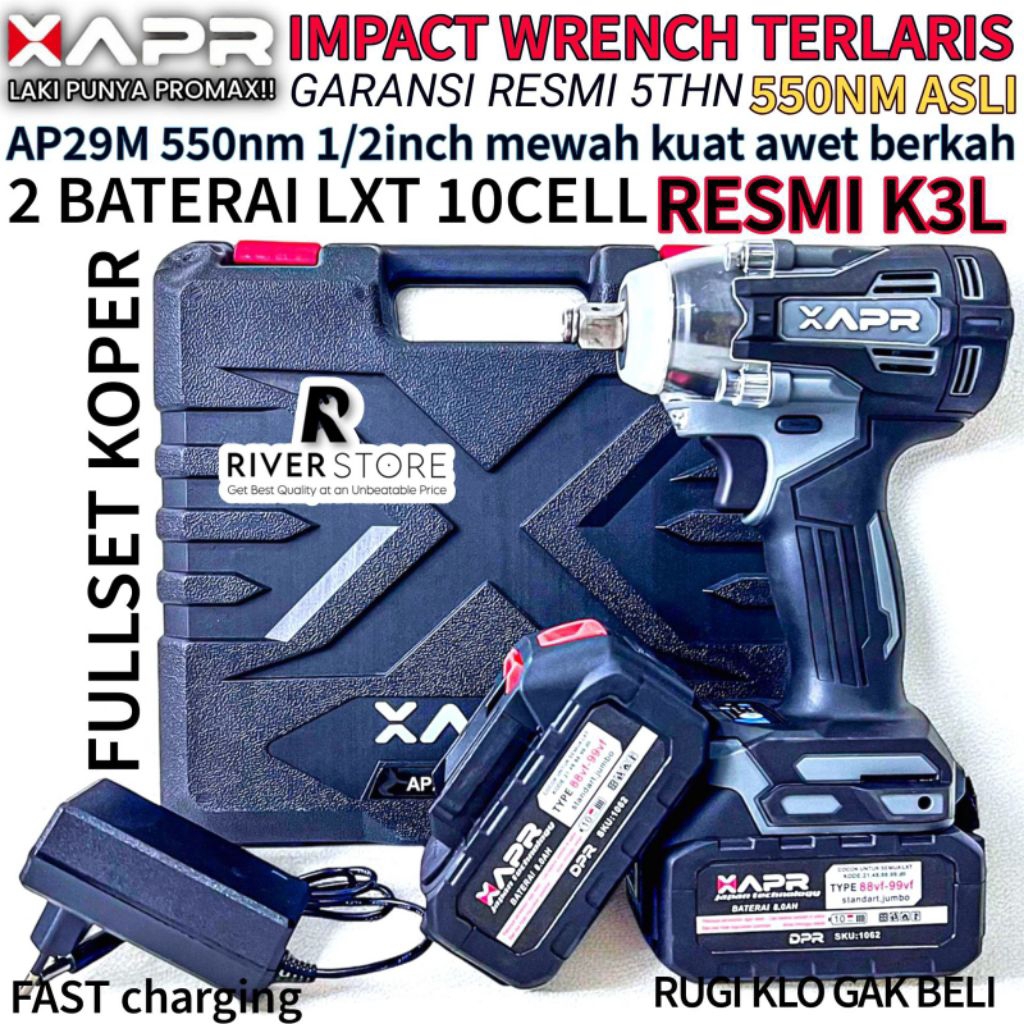 Jual APR Raja Impact Wrench Type AP29M Torsi 550Nm 2Baterai LXT Mesin ...