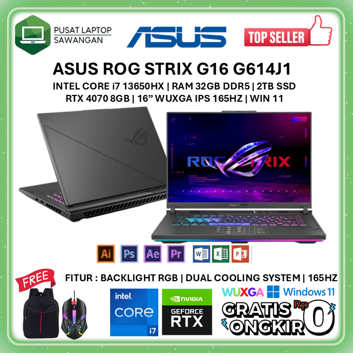 Jual ASUS ROG STRIX G16 RTX 4070 G614J1 i7 13650HX RAM 32GB DDR5 SSD 1TB LAYAR 16 INCH WUXGA IPS ...