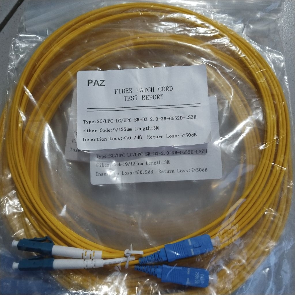 Jual Patchcore sc to lc upc 2mm 3m,duplex asli PAZ | Shopee Indonesia