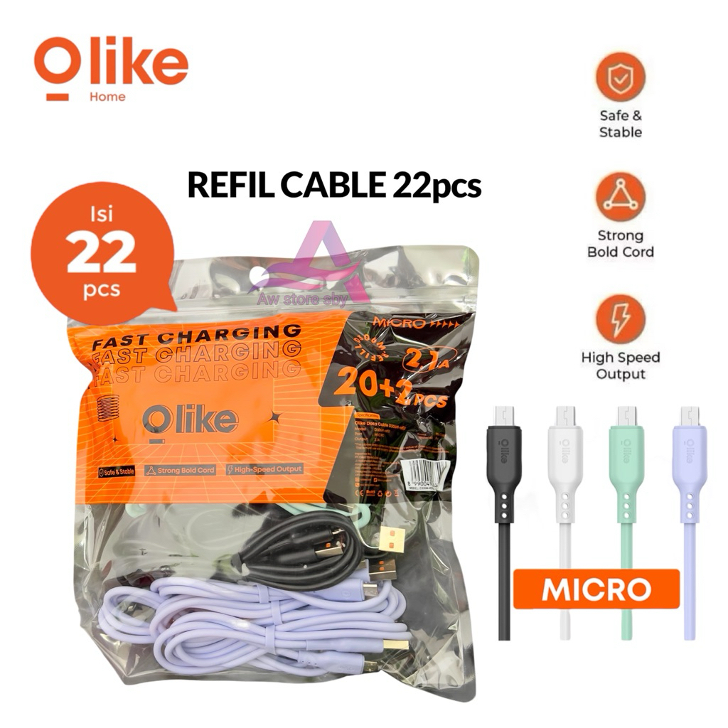 Jual (isi 22Pcs) Refill Kabel Data OLike Micro usb/ Type C Fast ...