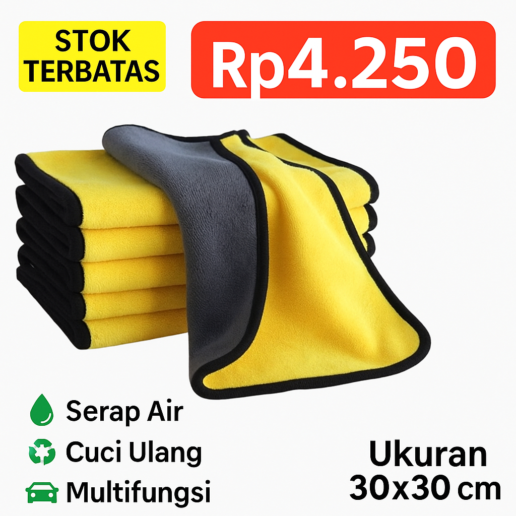 Jual KAIN LAP MOBIL MICROFIBER 30x30,MIKROFIBER / KAIN LAP KUNING ...