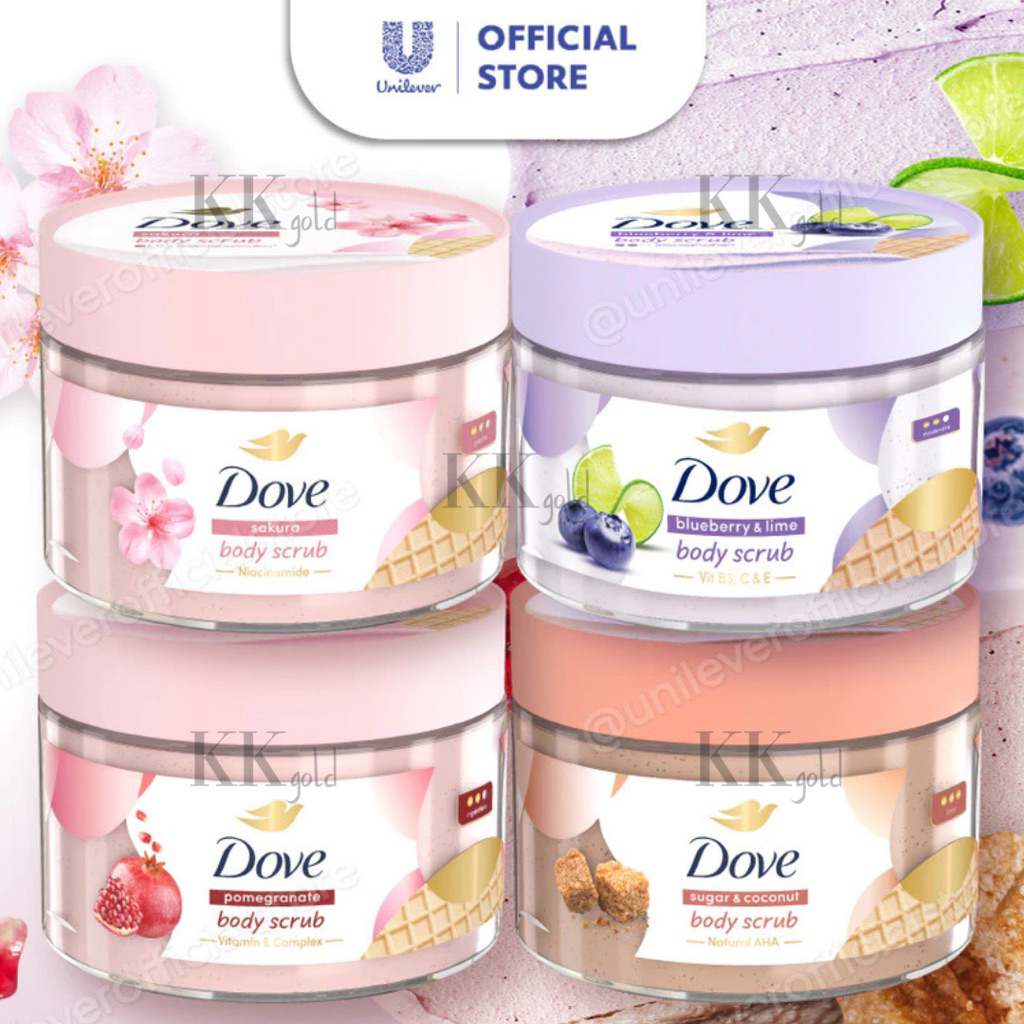 Jual READY DOVE BODY SCRUB SAKURA | POMEGRANTE | BLUEBERRY | COCONUT ...