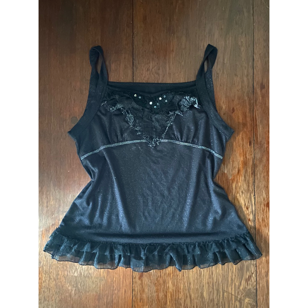 Jual Black Coquette Kamisol Camisol Tank Top Lace Glitter Fairy Vintage ...