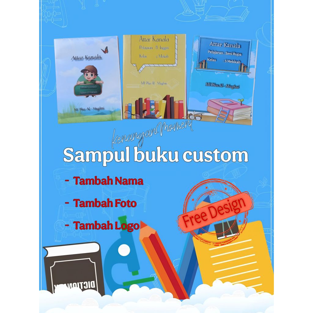 Jual Sampul Buku Custom Isi 10 Lembar Nama Kelas Sekolah - Sampul buku ...