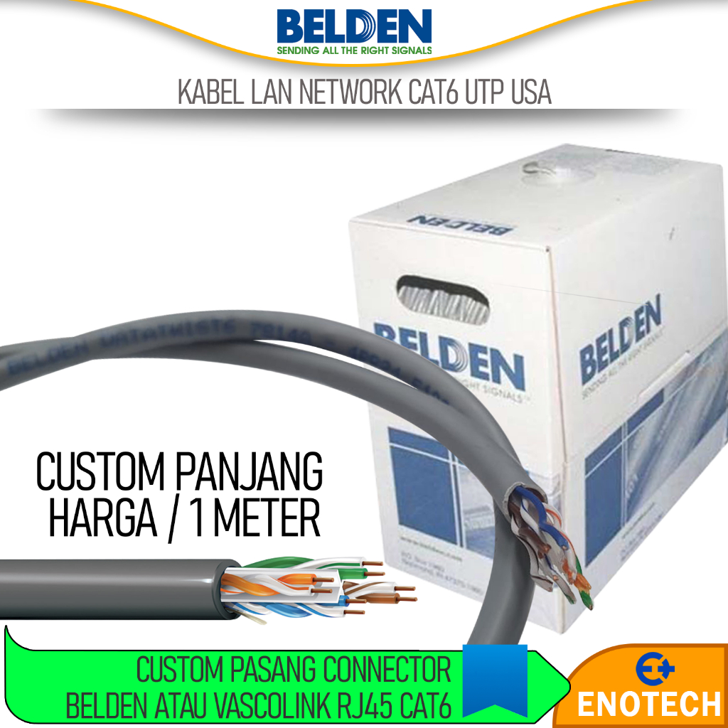 Jual Kabel Lan Belden UTP RJ45 CAT6 Internet Ethernet Cable Meteran 1M Made in USA Original ...