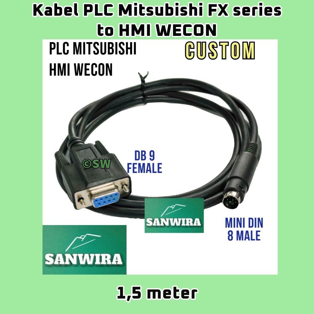 Jual Kabel PLC Mitsubishi FX series to HMI WECON / Kabel PLC Mini Din 8 ...