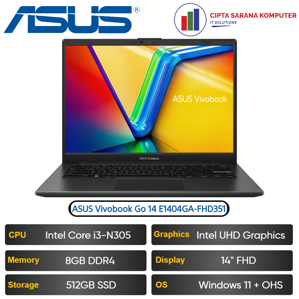 Jual Asus Vivobook Go 14 E1404GA-FHD351 Intel Core i3-N305 8GB 512GB 14 ...