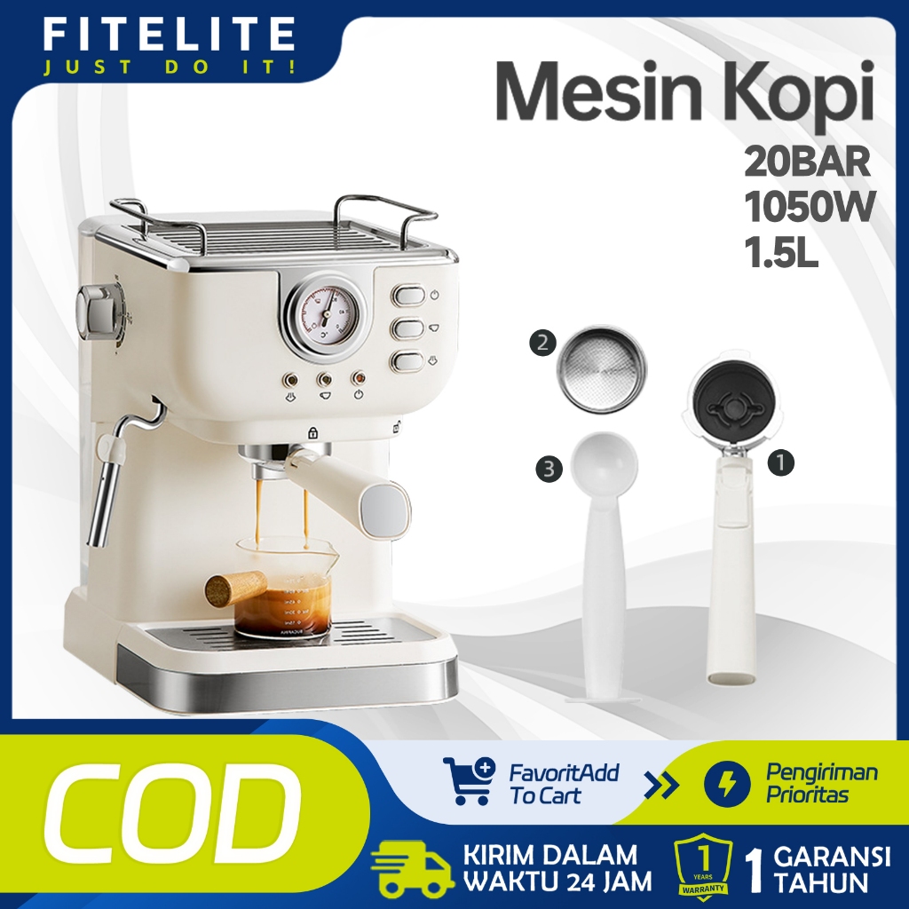 Jual Mesin Kopi Espresso 2 in 1 Putih 1050W 20BAR 1.5L Kapasitas Setengah Otomatis Multifungsi ...