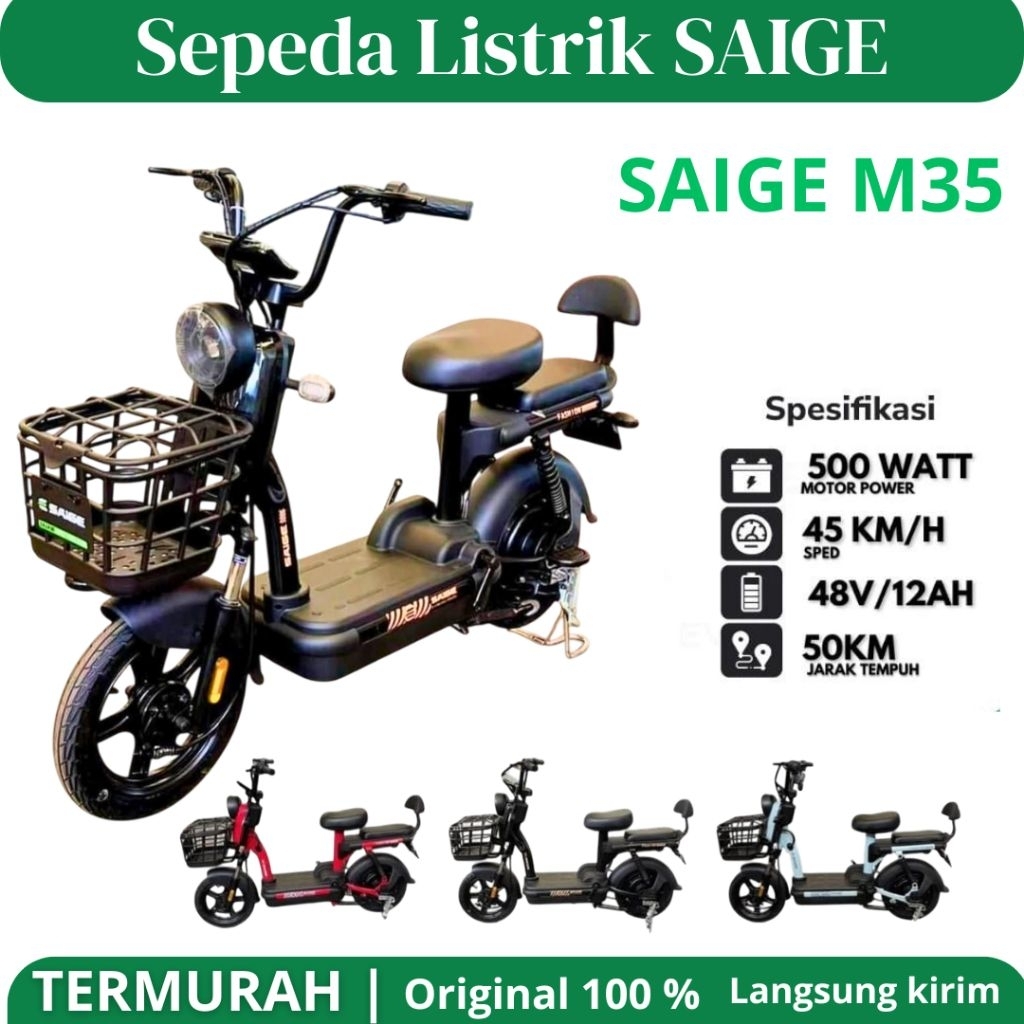 Jual Sepeda Listrik SAIGE M35 500Watt Tahan Air Rangka Kokoh 48V/12Ah ...
