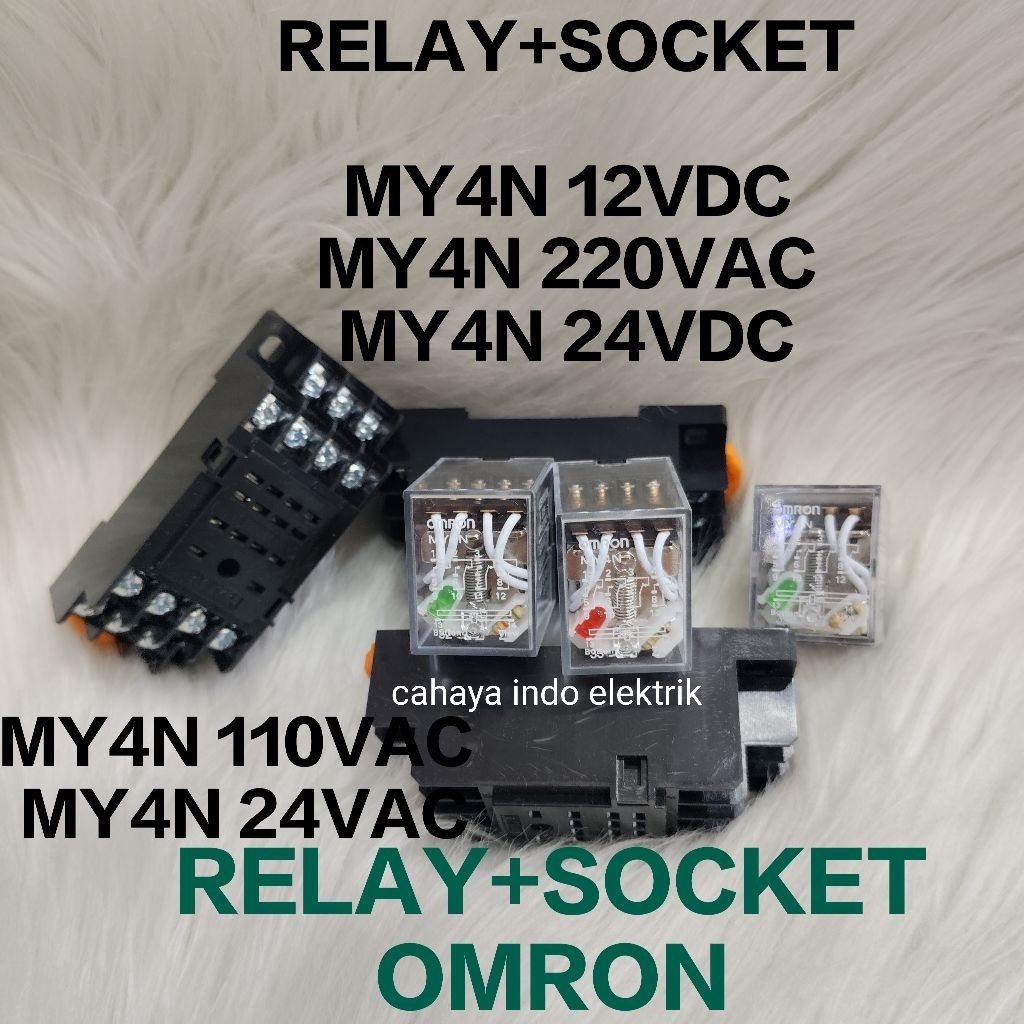 Jual relay set socket my4n 220vac omron original 5a 14pin/kaki/relay+socket original omron my4n ...
