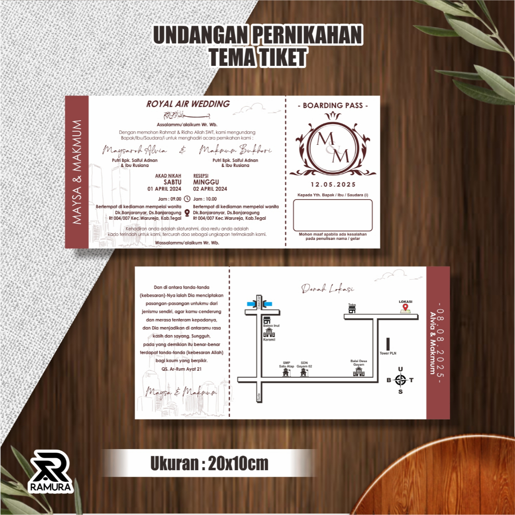 Jual Undangan Pernikahan 1 Lembar Timbal Balik (1 Lembar_A) ( Free ...