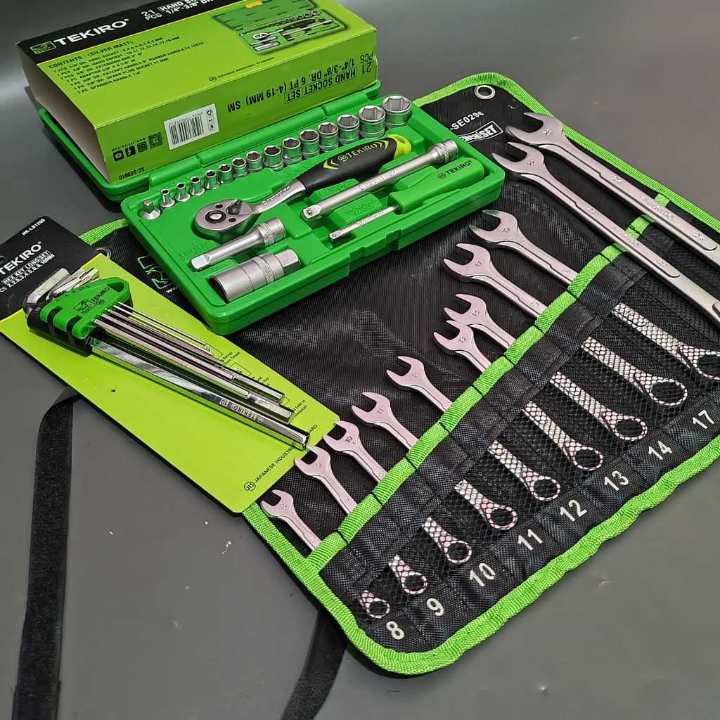Jual Paket Kunci ring pas tekiro set 11 pcs 8-24mm + Kunci sok set lengkap 21pc tekiro + Kunci L ...