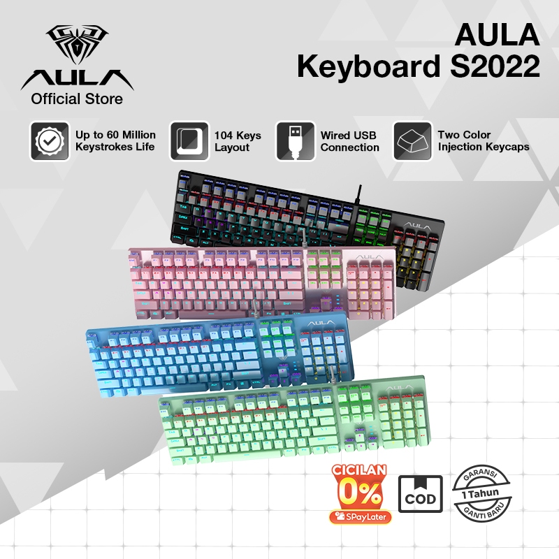 Jual AULA Keyboard Gaming Mechanical Blue Switch Ergonomic 104 Keys S ...
