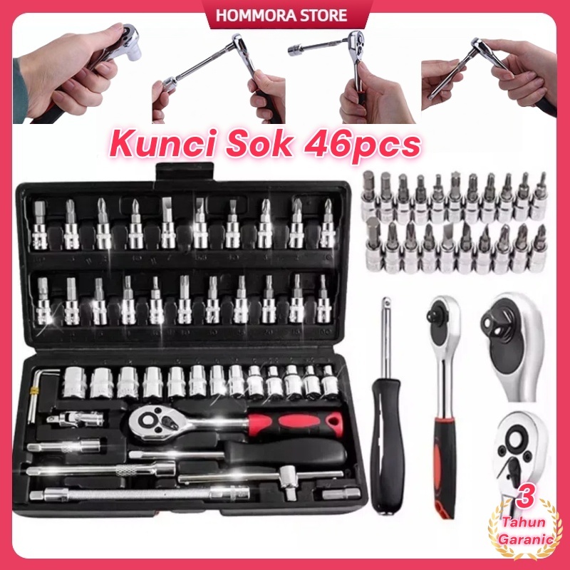 Jual Kunci Shock Set 46 Pcs Kumplit Lengkap Obeng Pas Sok Ring Tool Kit ...