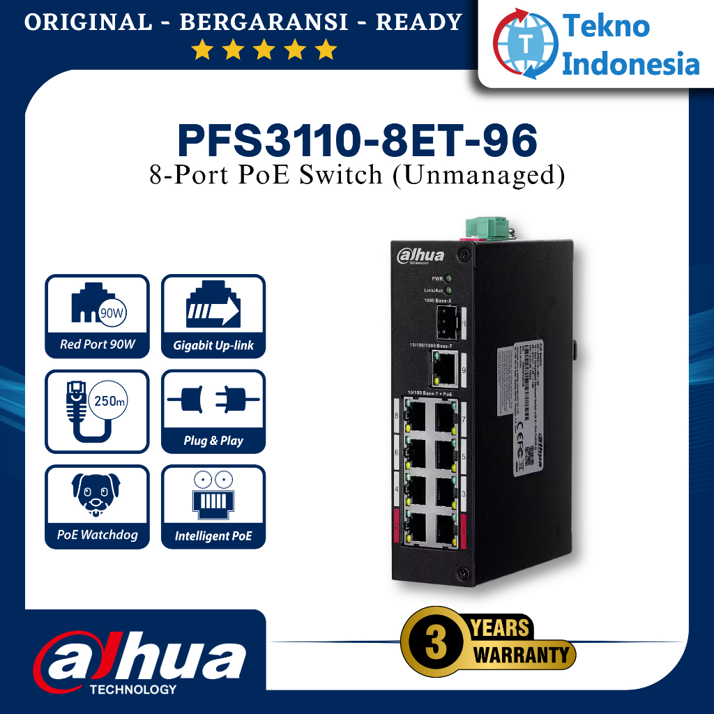 Jual DAHUA 8 PORT PoE SWITCH PFS3110-8ET-96 L2 Semi Industrial Hardened ...